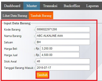 Input Data Barang Pada Software Toko Versi Online
