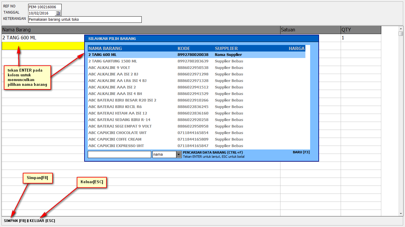 Input Data Pemasukan Dan Pemakaian Barang Pada SID Retail Pro