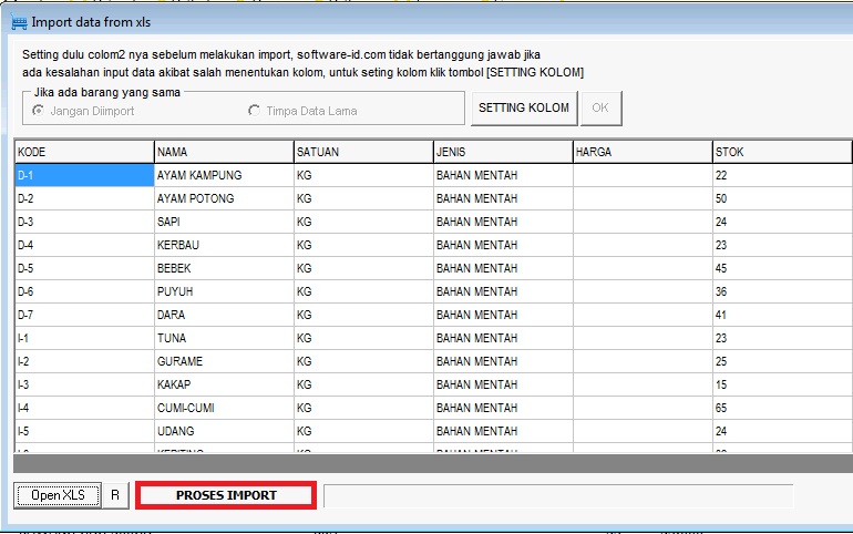 Cara Import Data Bahan Berformat File Excel Pada Software Restoran